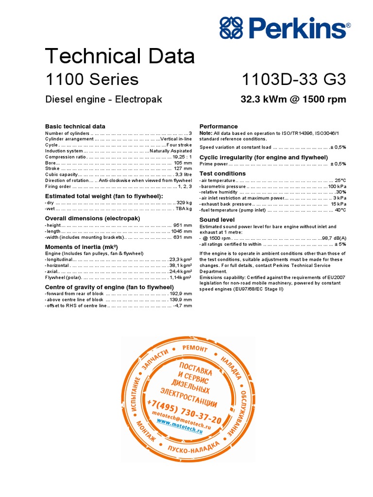 Tekhnicheskaya Spetsifikatsiya Perkins 1103d 33g3 | PDF | Engines ...