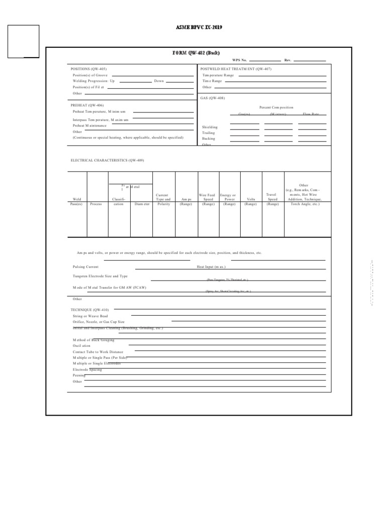 ASME IX-2019 QW-482 Welding Form | PDF | Welding | Construction