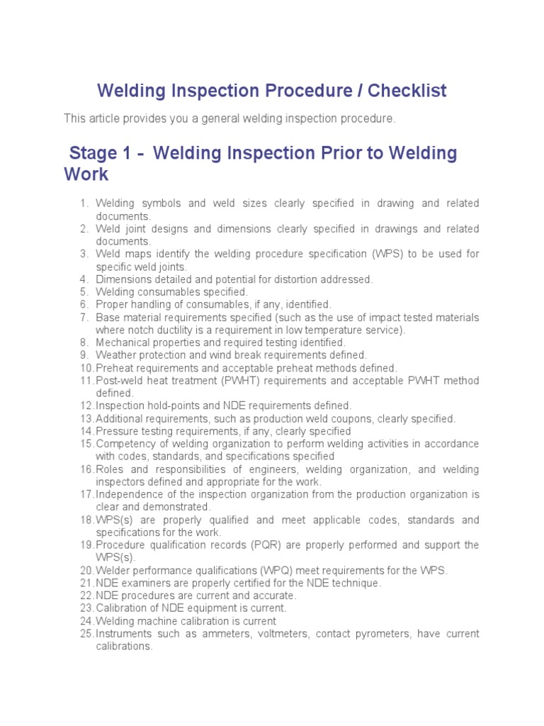 Welding Inspection Procedure | PDF | Nondestructive Testing | Welding