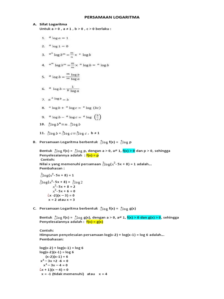 Persamaan Logaritma | PDF