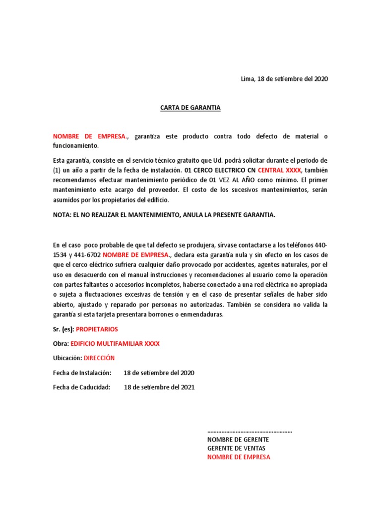 Carta de Garantia 1 | PDF