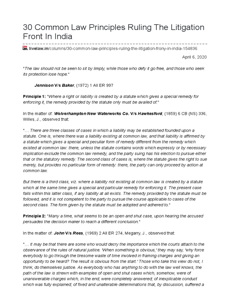 30 Common Law Principles Ruling The Litigation Front in India PDF | PDF ...