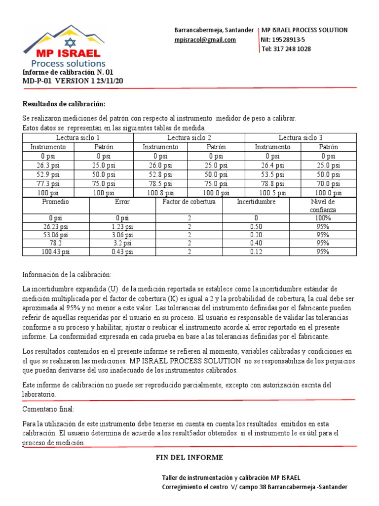 Informe de Calibracion Martin Decker Mansel 01 | PDF | Calibración | Medición