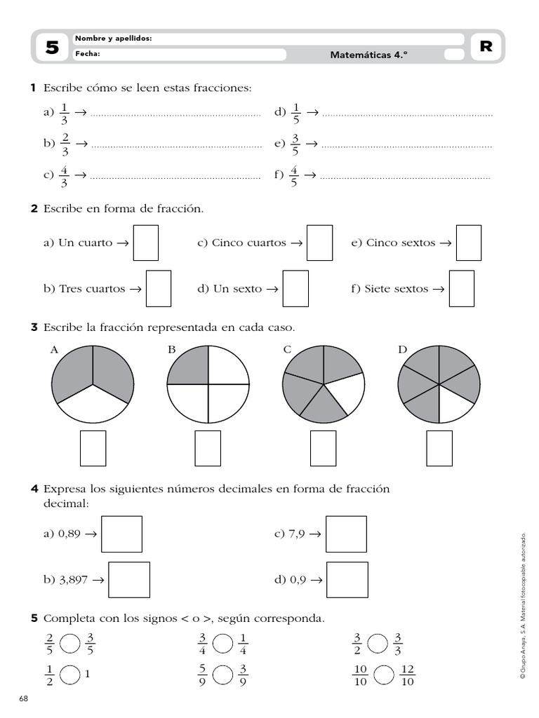 Matemáticas 4 Primaria. Fracciones | PDF | Notación | Objetos matemáticos
