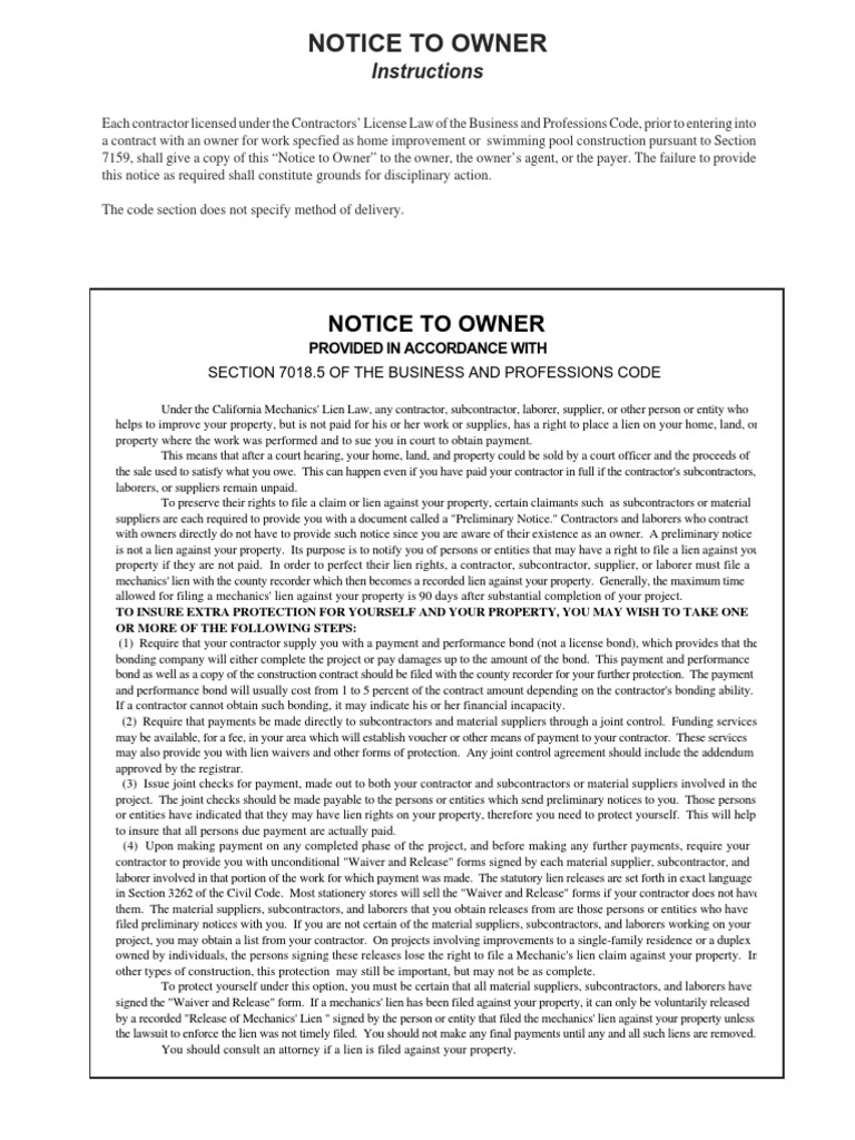 Notice To Owner | Download Free PDF | Law And Economics | Common Law