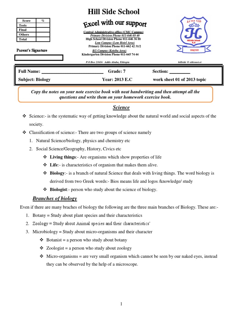 Grade 7 Biology R01 | PDF | Natural Sciences | Biology
