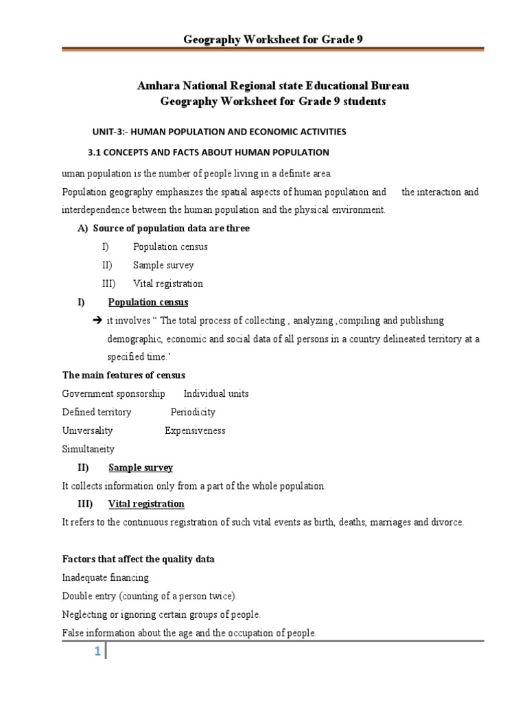 Geography Worksheet For Grade 9 | PDF | Hiv/Aids | Census