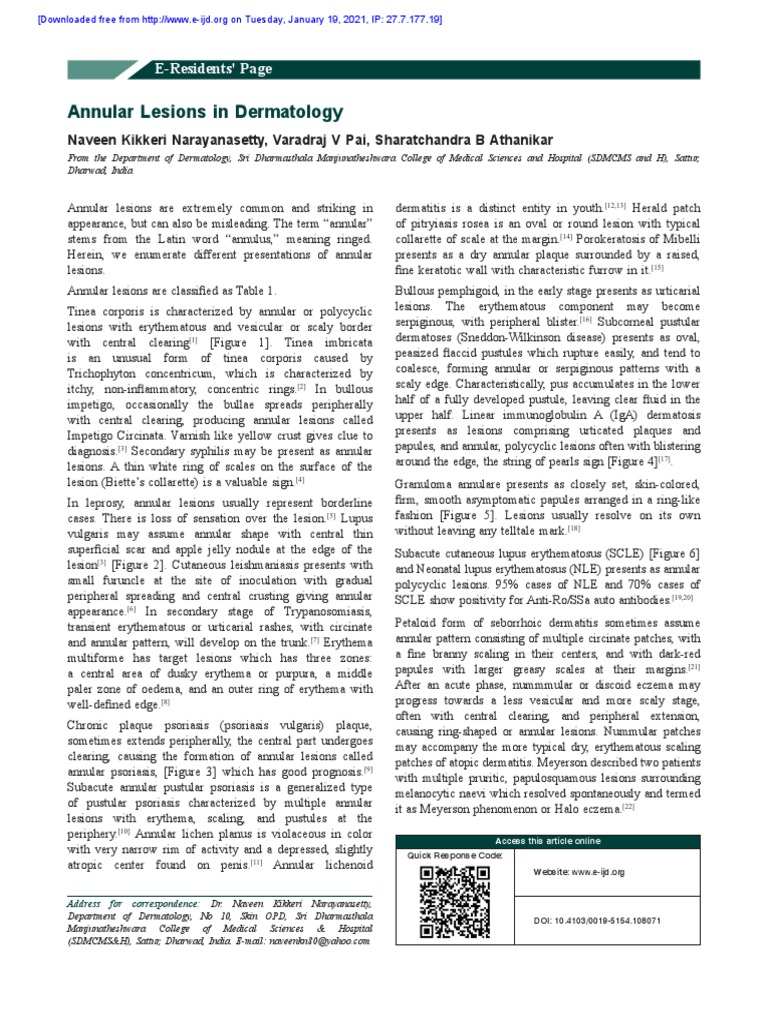 Annular Lesions in Dermatology: E Residents' Page | PDF | Psoriasis ...