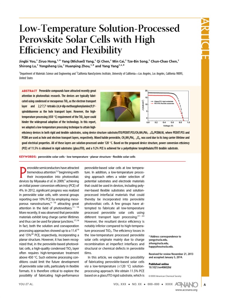 Low-Temperature Solution-Processed Perovskite Solar Cells With High ...