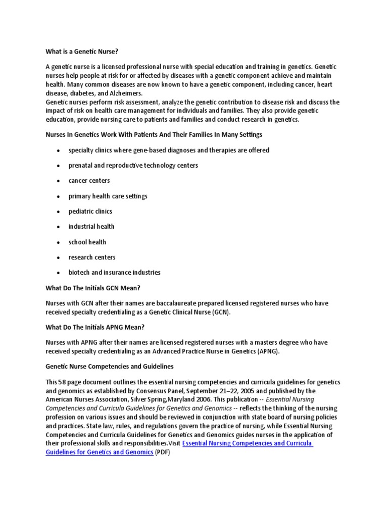 What Is A Genetic Nurse | PDF | Nursing | Genetic Testing