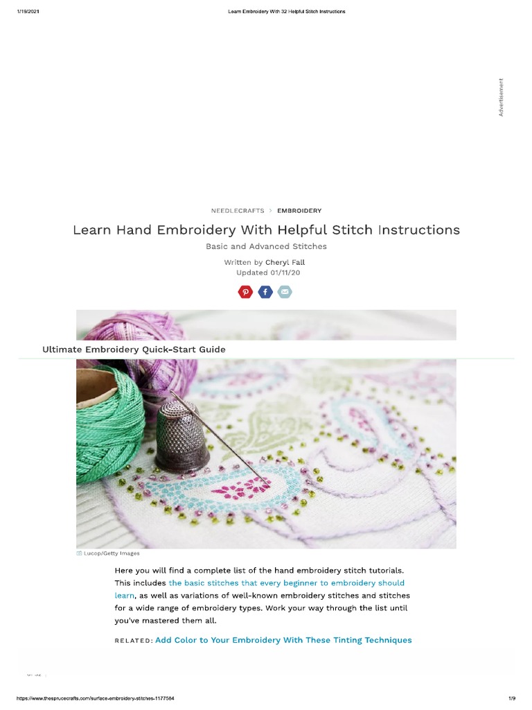 Learn Embroidery With 32 Helpful Stitch Instructions | PDF | Embroidery ...