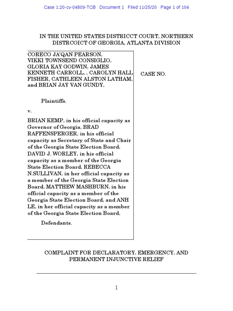 Pearson v. Kemp (Georgia) | PDF | Electoral Fraud | U.S. State