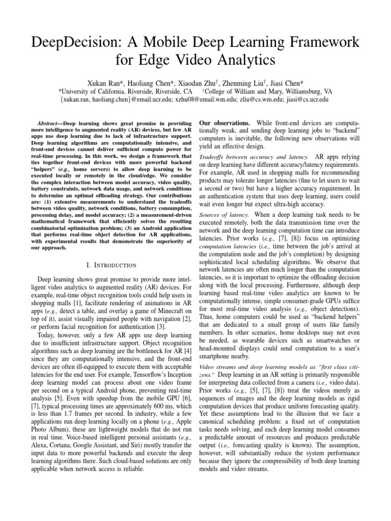 Deepdecision: A Mobile Deep Learning Framework For Edge Video Analytics ...