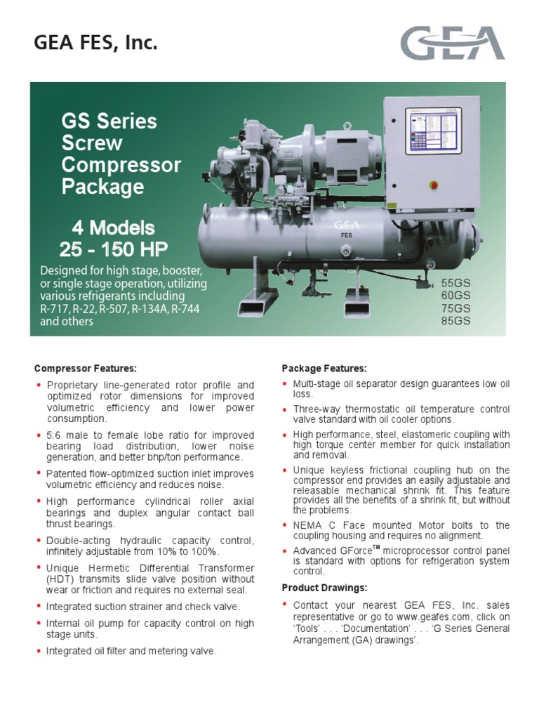 GS Series Screw Compressor Package: Gea Fes, Inc | PDF | Pump | Valve