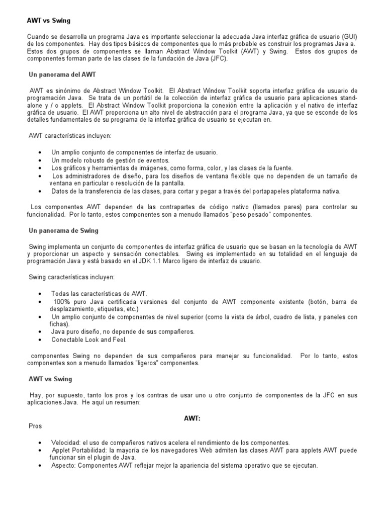 AWT Vs Swing | PDF | Java (lenguaje de programación) | Plataformas de ...