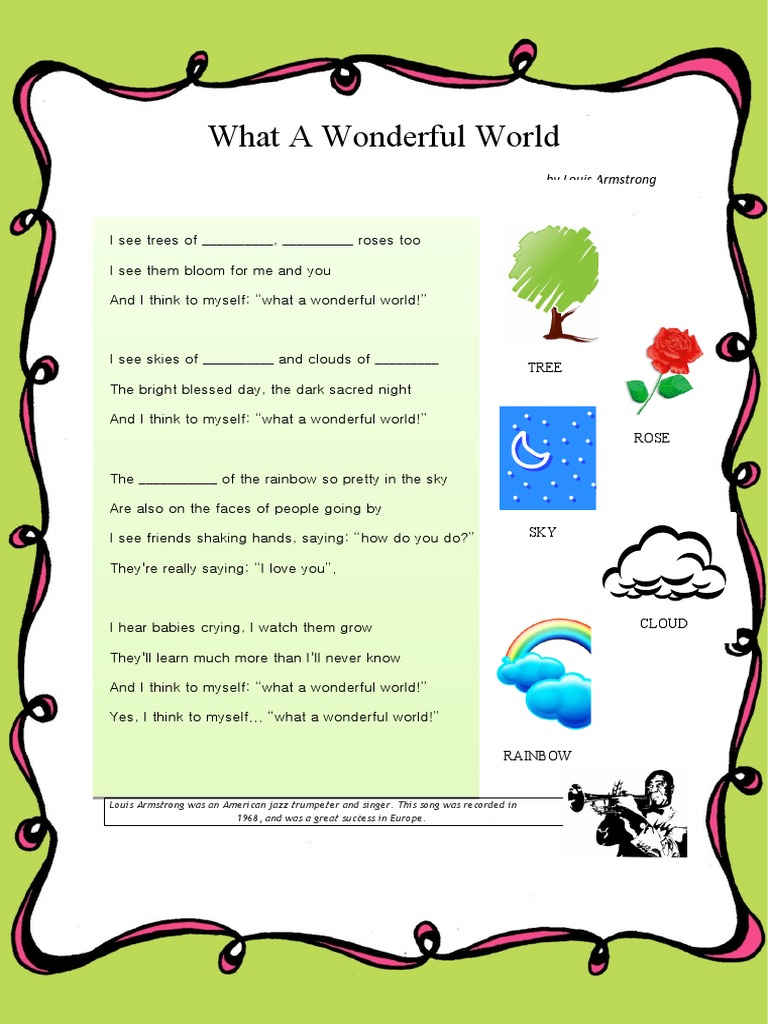 What A Wonderful World by Louis Armstrong Activities With Music Songs ...
