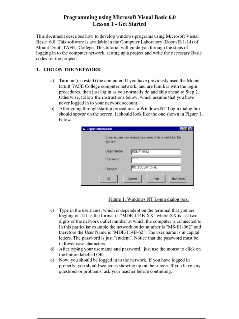 Programming Using Microsoft Visual Basic 6.0 Lesson 1 - Get Started ...