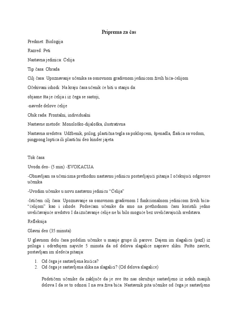 Priprema Za Čas Biologija | PDF