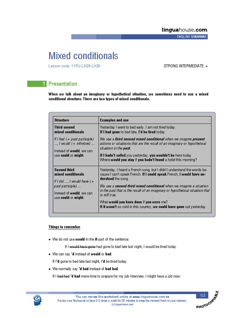 Mixed Conditionals British English Student | PDF | Linguistic Morphology | Language Mechanics