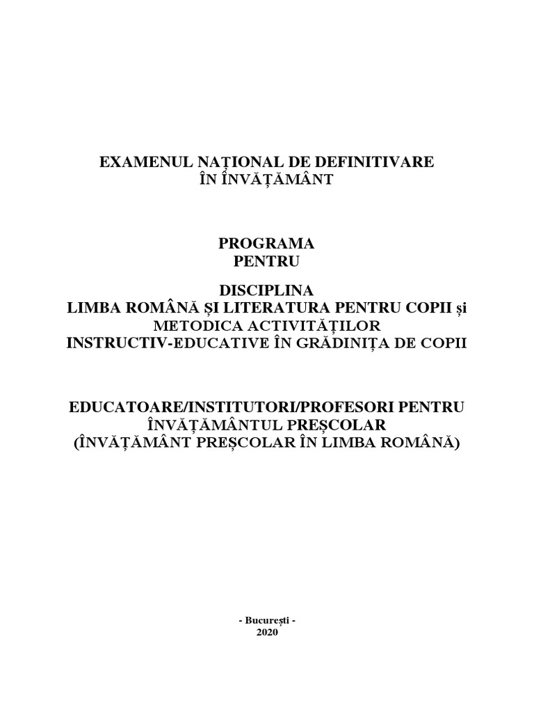 Programa Def Educatori Limba Romana | PDF