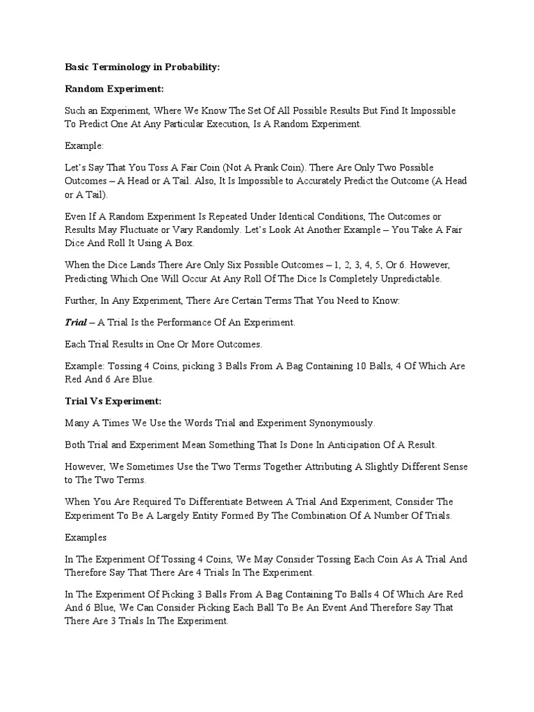 Basic Terminology in Probability | PDF | Probability | Probability And ...