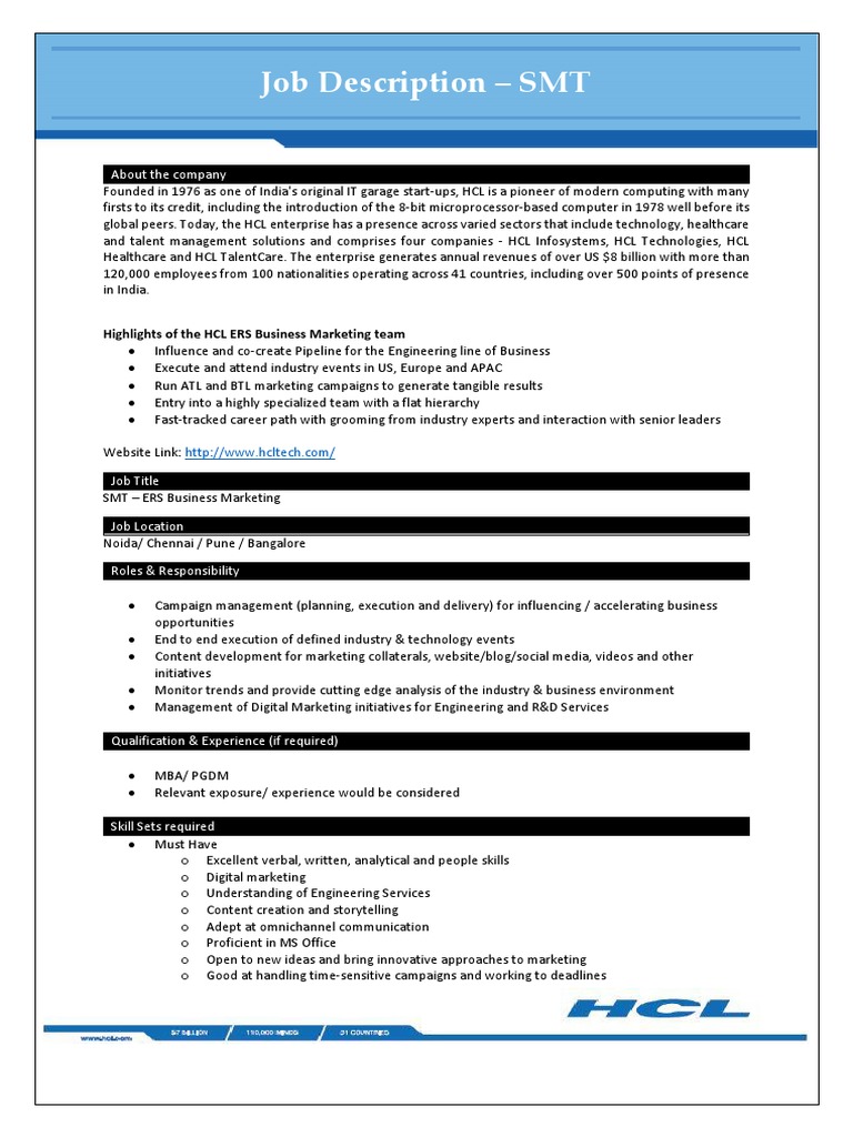 Job Description - SMT: About The Company | PDF | Digital Marketing ...
