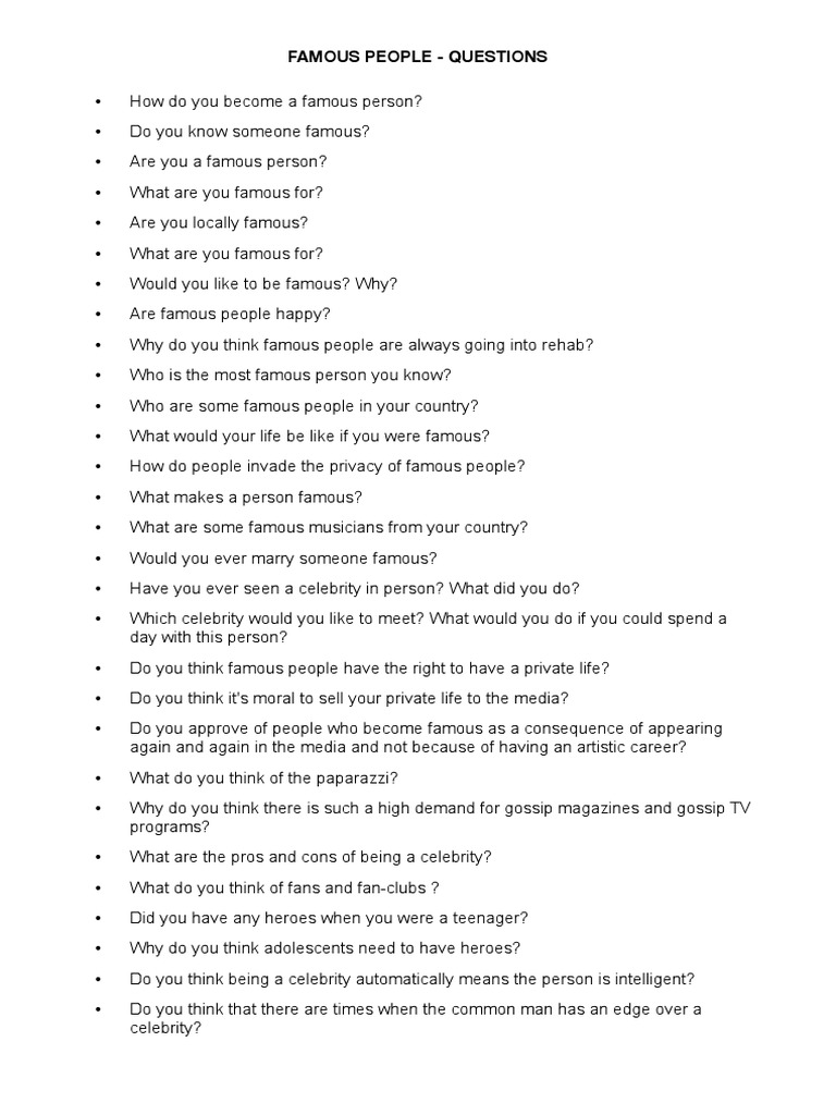 Famous People - Questions | PDF | Celebrity | Public Sphere