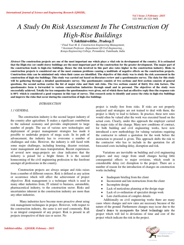 Risk Assessment in Construction of High-Rise Buildings | PDF | Risk ...