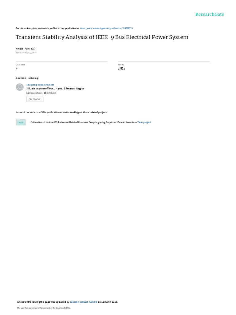 Transient Stability Analysis of IEEE-9 Bus Electrical Power System ...