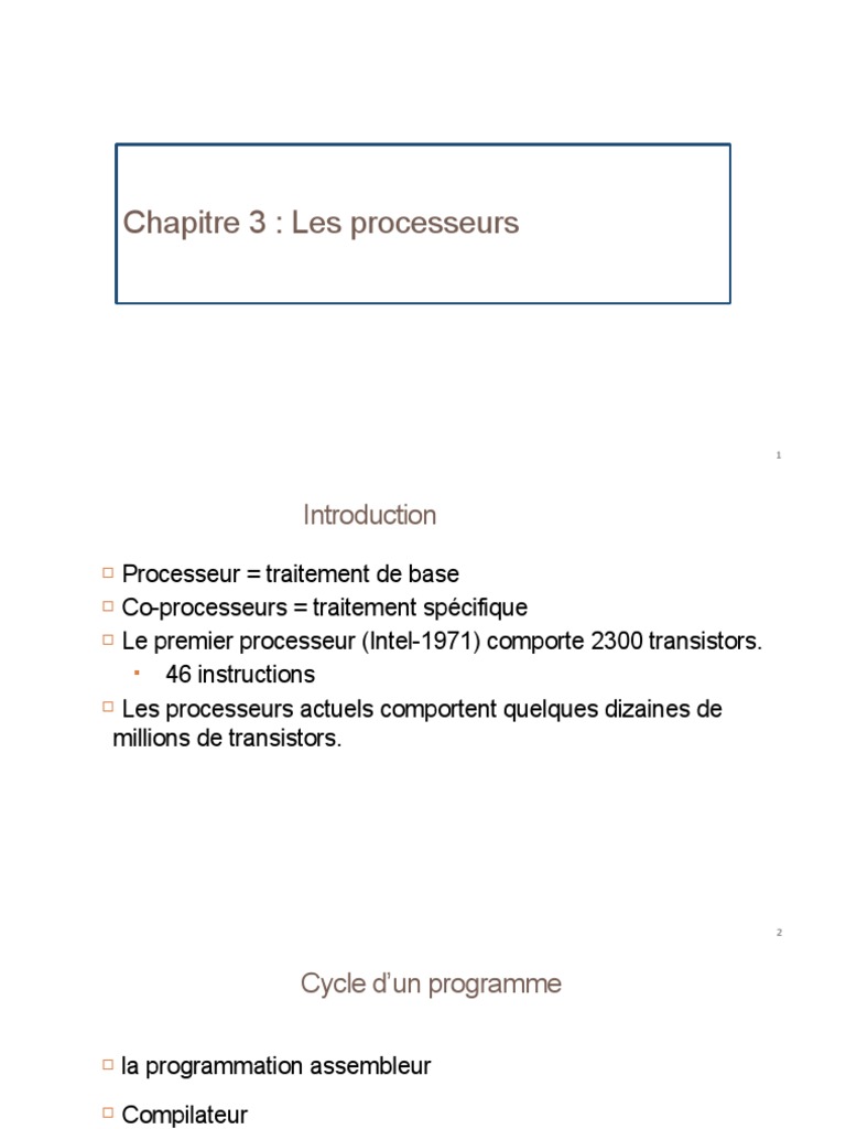 Évolution et Fonctionnement des Processeurs | PDF | Processeur | Assembleur