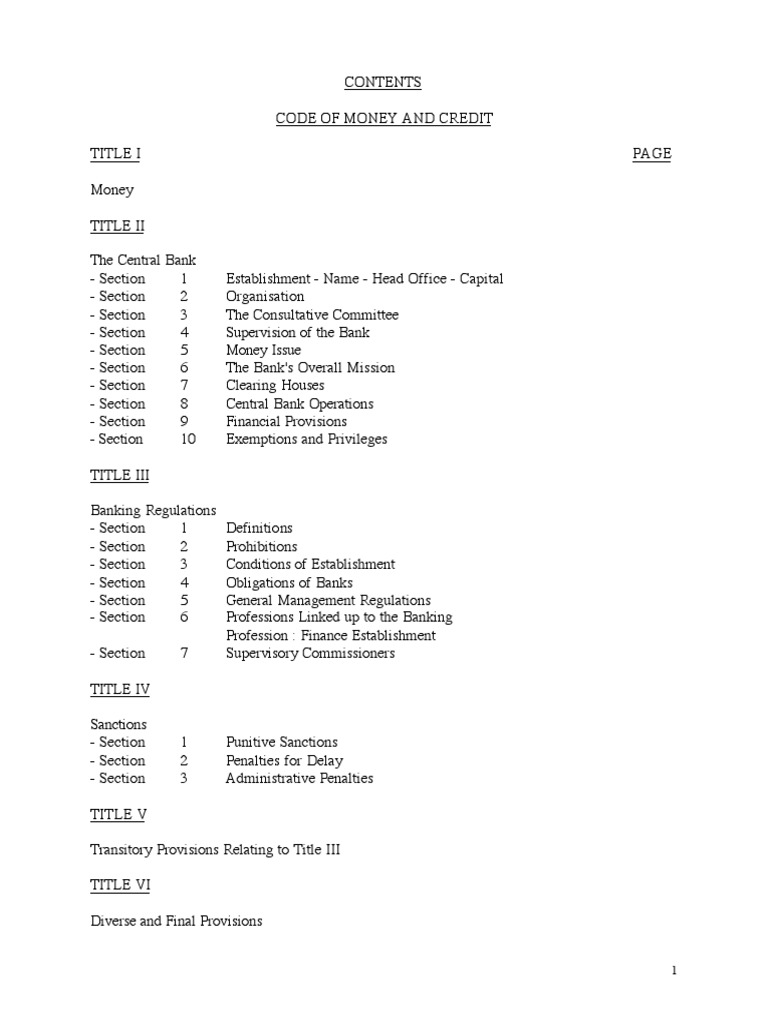 Code of Money and Credit PDF | PDF | Pound Sterling | Central Banks