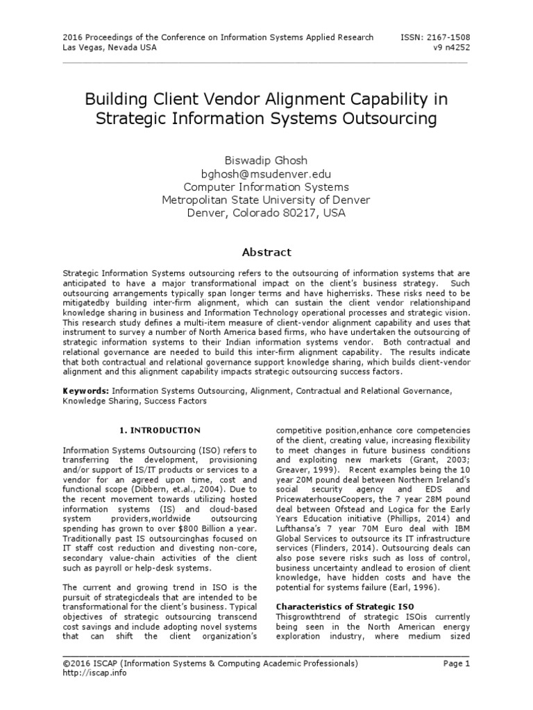Building Client Vendor Alignment Capability in Strategic Information ...