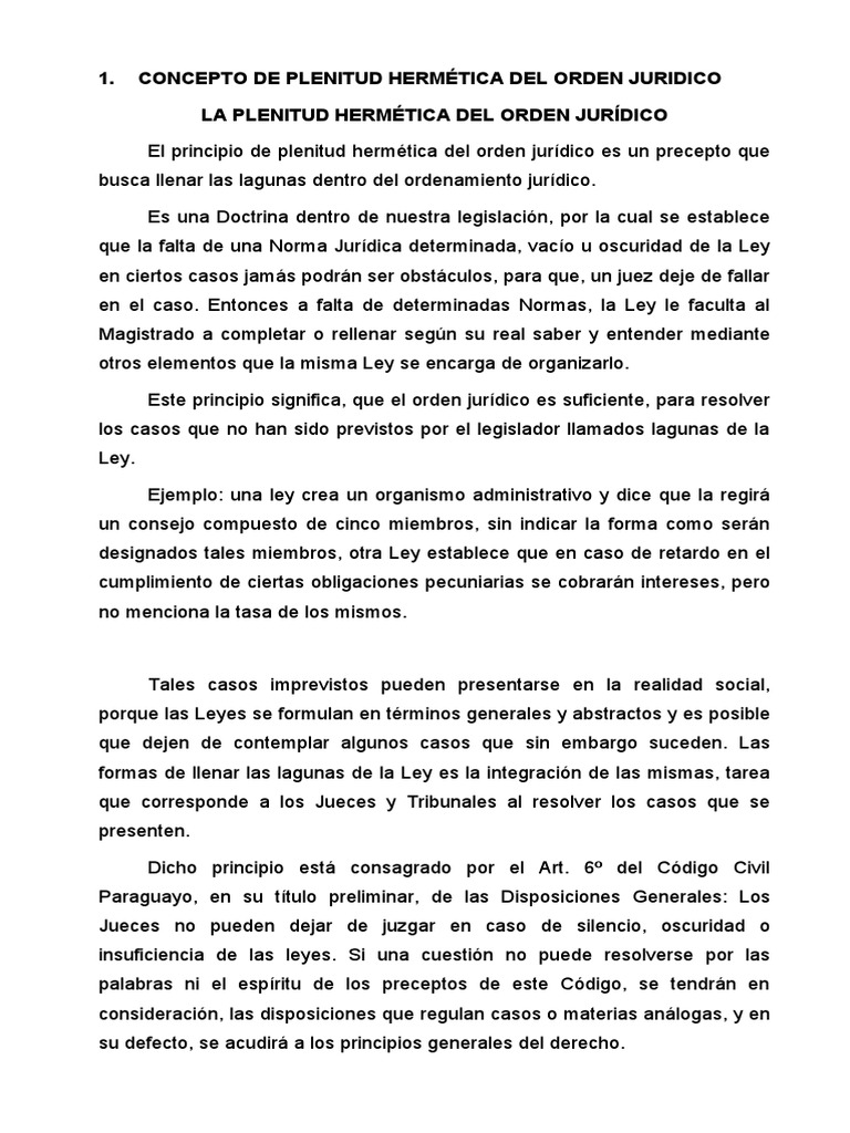 Plenitud Hermética Del Orden Juridico | PDF | Legislación | Juez