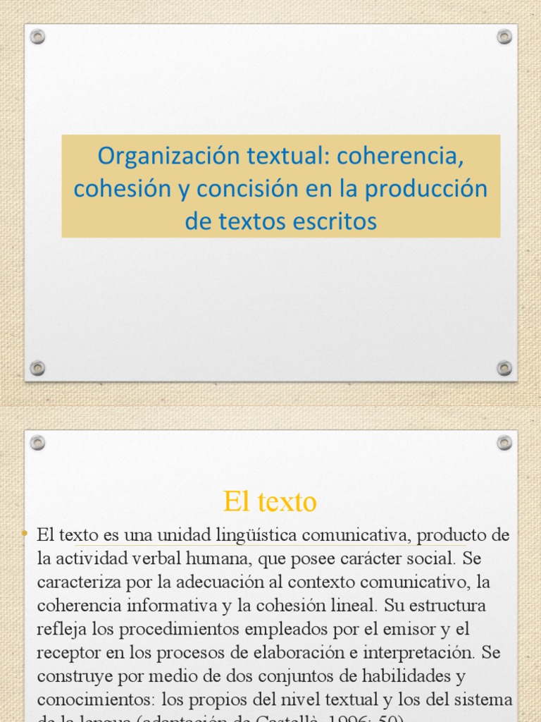 Organización Textual Coherencia, Cohesión y Concisión en La Producción ...