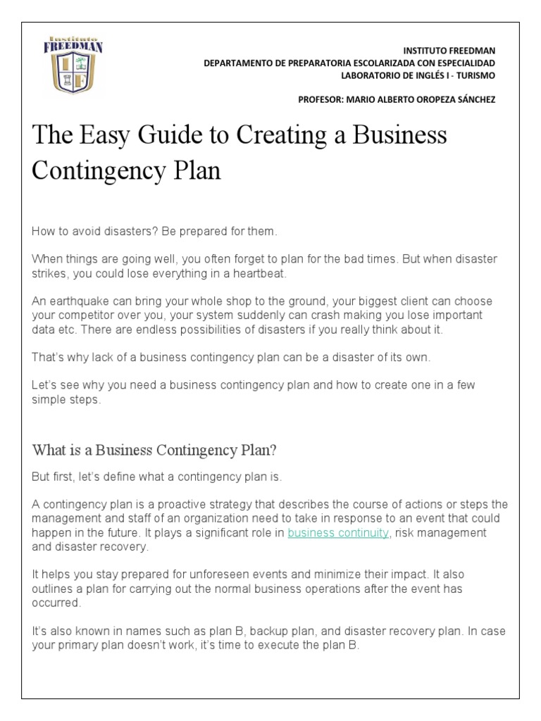 Contingency Planning for Students | PDF | Brainstorming | Risk
