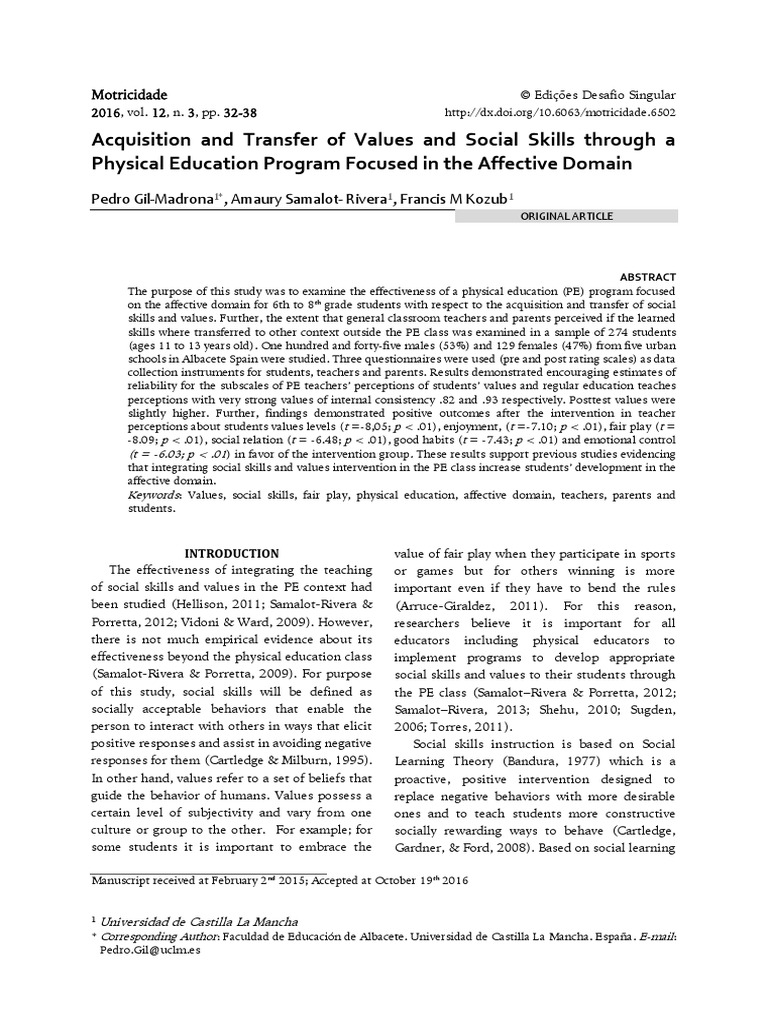 Acquisition and Transfer Values and Social Skills | PDF | Physical ...