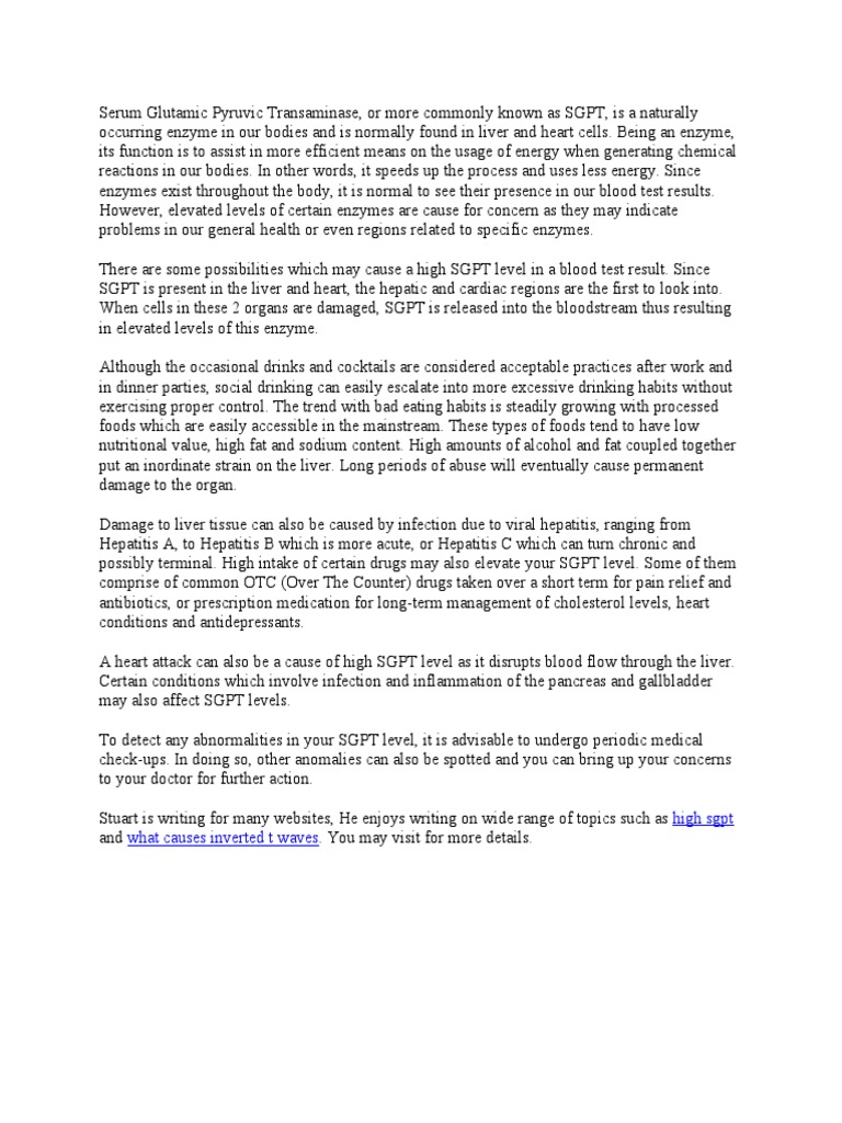 Serum Glutamic Pyruvic Transaminase | PDF | Alanine Transaminase | Liver