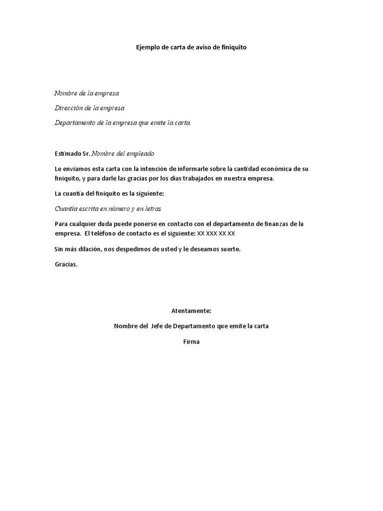 Ejemplo de Carta de Aviso de Finiquito | PDF