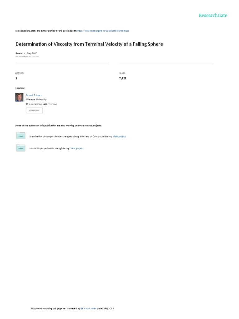 Determination of Viscosity From Terminal Velocity of A Falling Sphere | PDF | Viscosity | Fluid ...