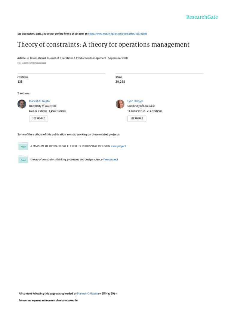 Theory of Constraints: A Theory For Operations Management | PDF ...