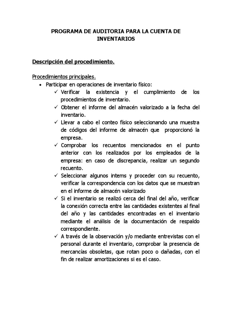 Auditoria para Auditar Cuenta de Inventarios | PDF | Contabilidad ...