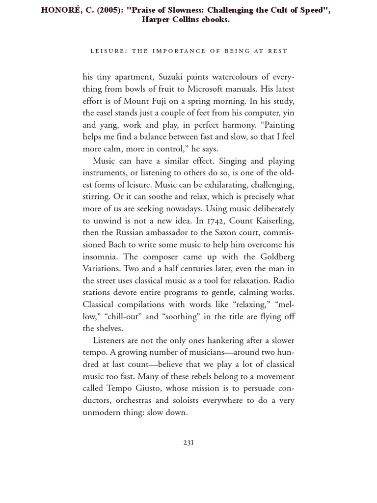Praise of Slowness - C. Honoré | PDF | Tempo | Orchestras
