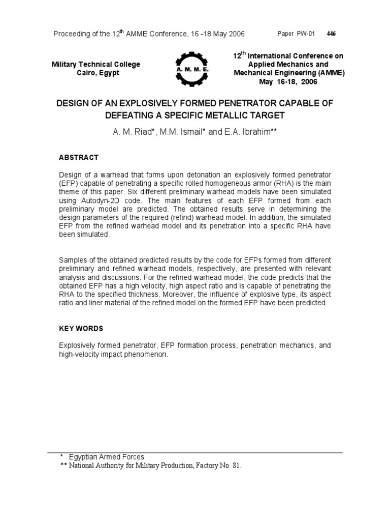 Design of An Explosively Formed Penetrator Capable of Defeating A ...