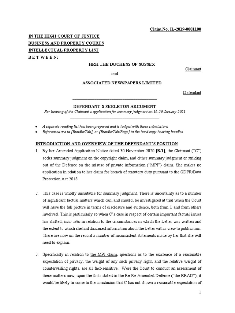 DOS V ANL Defendant's Skeleton Argument For Summary Judgment | PDF ...