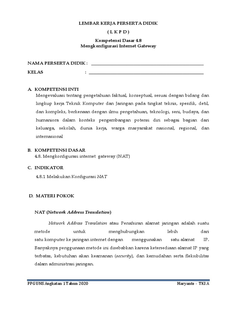 LKPD AIJ Internet Gateway Dan Nat PDF | PDF