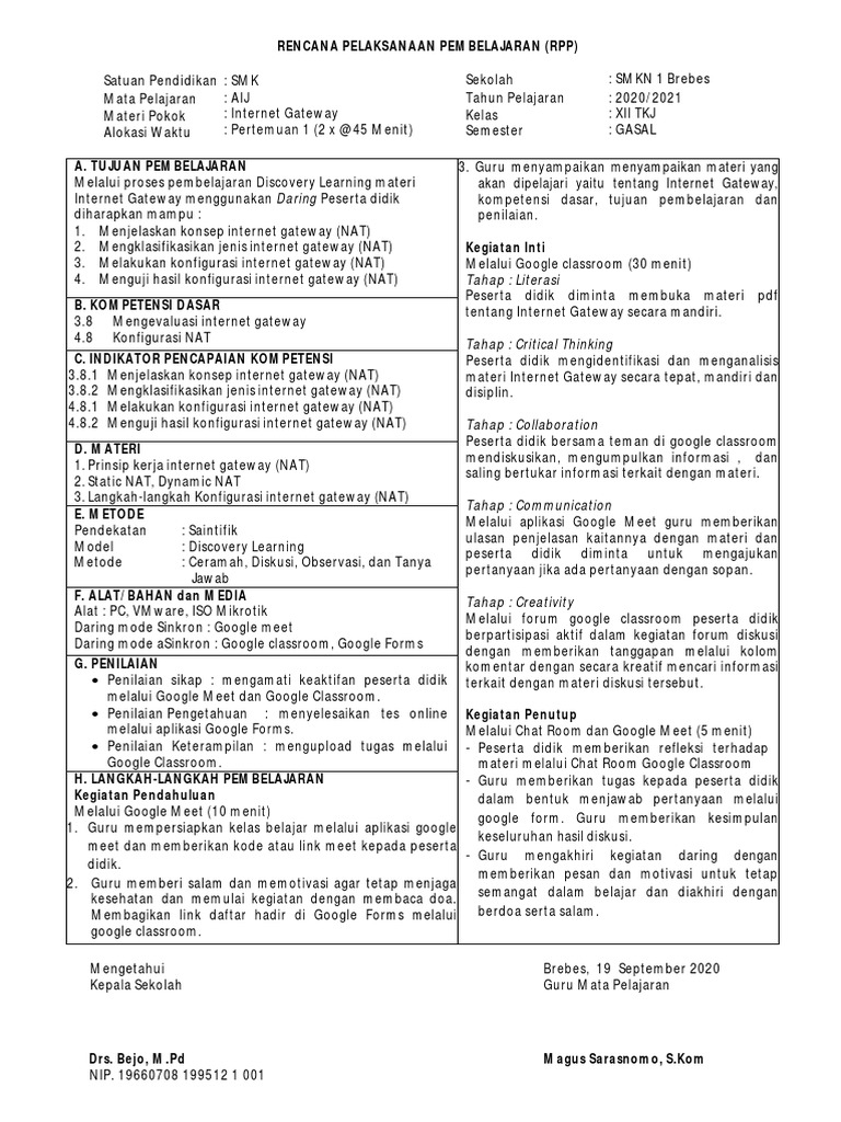 RPP AIJ Internet Gateway Dan Nat 1 Lembar | PDF