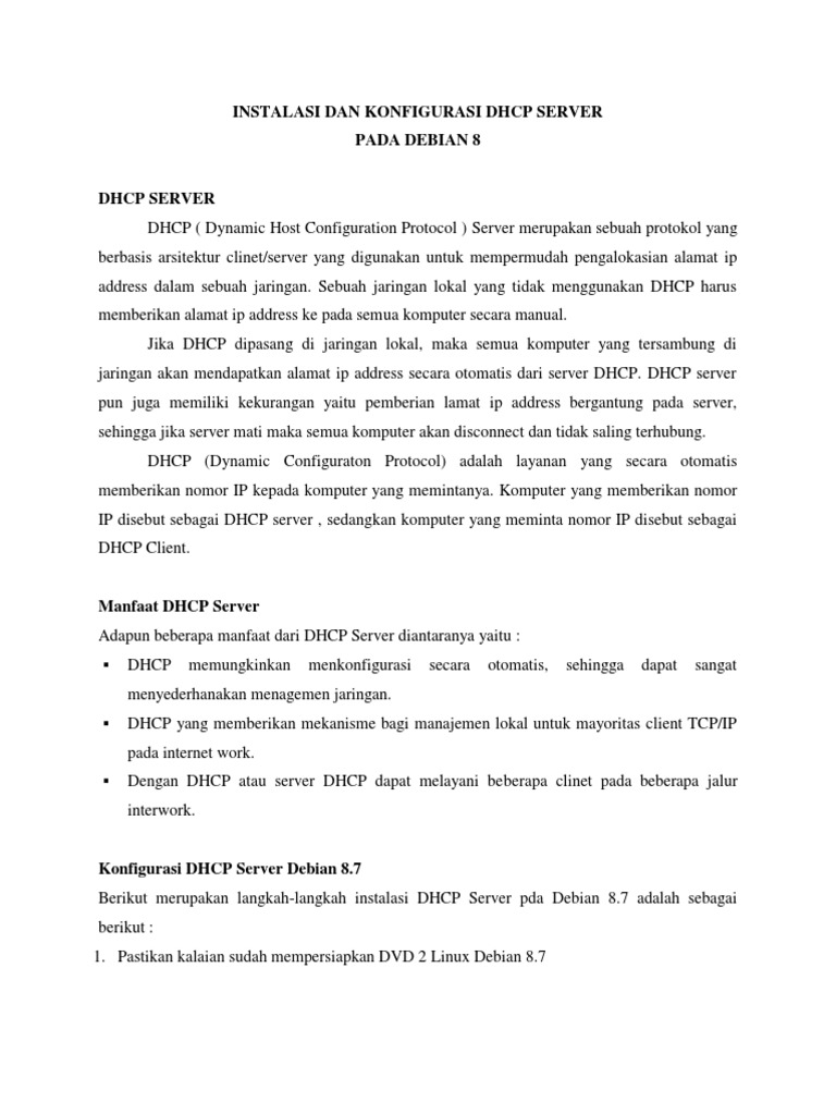 Instalasi Dan Konfigurasi DHCP Server | PDF