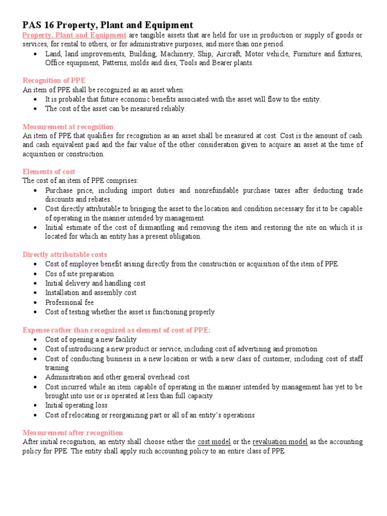 PAS 16 Property, Plant and Equipment | PDF | Depreciation | Fair Value