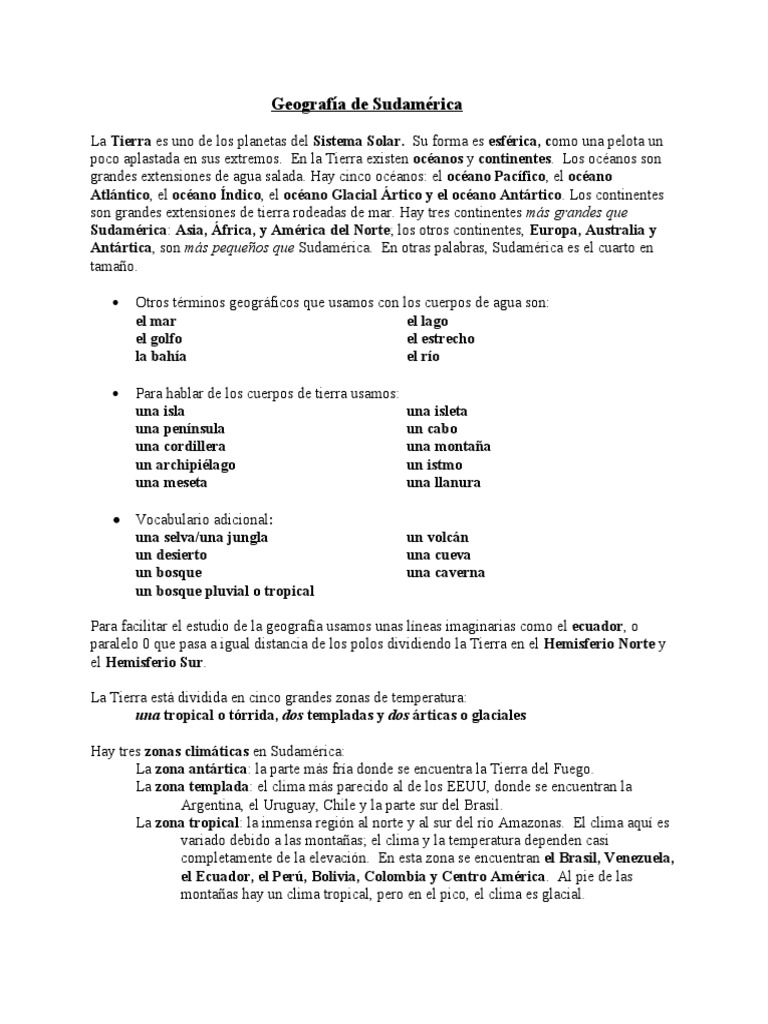 Geografía y Clima de Sudamérica | PDF | América del Sur | Américas