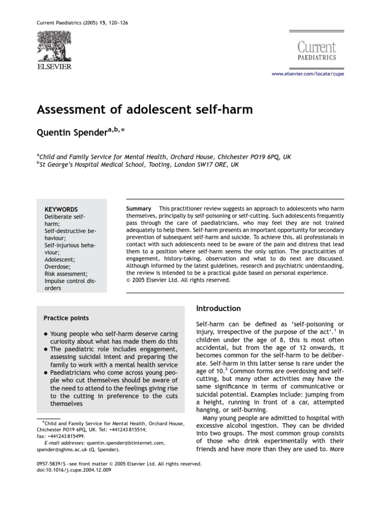 Assessment of Adolescent Self-Harm | PDF | Self Harm | Psychology